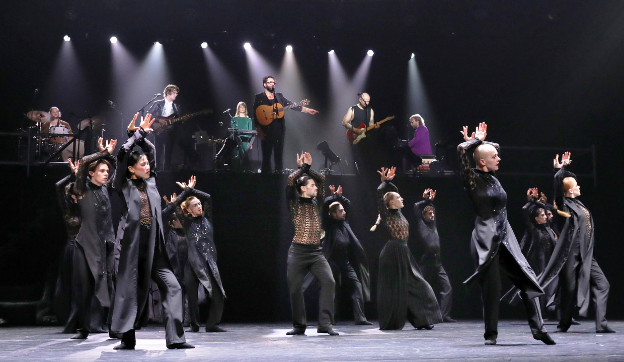 De circusartiesten dansen een aardig nummertje mee met de balletdansers ...